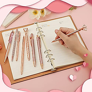 Rose Gold Ballpoint Pen Set, 8pcs Rose Gold Pens with Crystal Diamond Metal Diamond Pen Liquid Sand Glitter Pen for Office School Women Wedding Decor Gifts