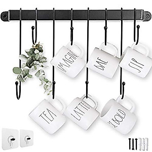 AJART Coffee Mug Rack Form Hand-Forged Cup Holder (17”/8 Hooks) Coffee Mug Hangers for Kitchen Organizer and Mug Hangers for The Wall