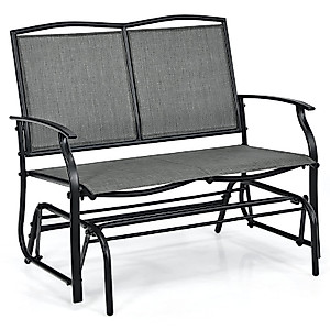 Giantex Patio Glider Benches for Outside, Swing Glider Chair with Steel Frame, 400 LBS Capacity, Patio Swing Rocker, 2-Person Loveseat for Backyard, Poolside, Lawn, Balcony, Porch Glider Bench(Gray)