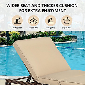 Grepatio Patio Chaise Lounge Chair Outdoor Wicker Rattan Daybed Adjustable Pool Furniture Chair with Cushions Beach Lounge Chair Sun Lounger for Outside (1 Pcs)