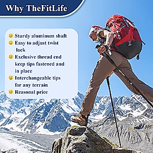 TheFitLife Trekking Poles - 2 Packs with Antishock and Quick Lock, Telescopic, Ultralight - For Hiking, Camping, Trekking