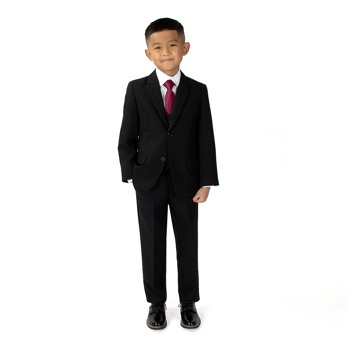 Spring Notion Big Boys' Modern Fit Dress Suit Set 10 Black w/Burgundy Tie
