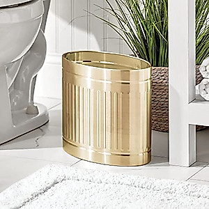 mDesign Slim Oval Steel Metal 2.25 Gallon/8.5 Liter Trash Can Wastebasket, Garbage Bin for Bathroom, Kitchen, Bedroom, Office - Hold Trash, Refuse, Garbage, Recycling, Oscar Collection, Soft Brass