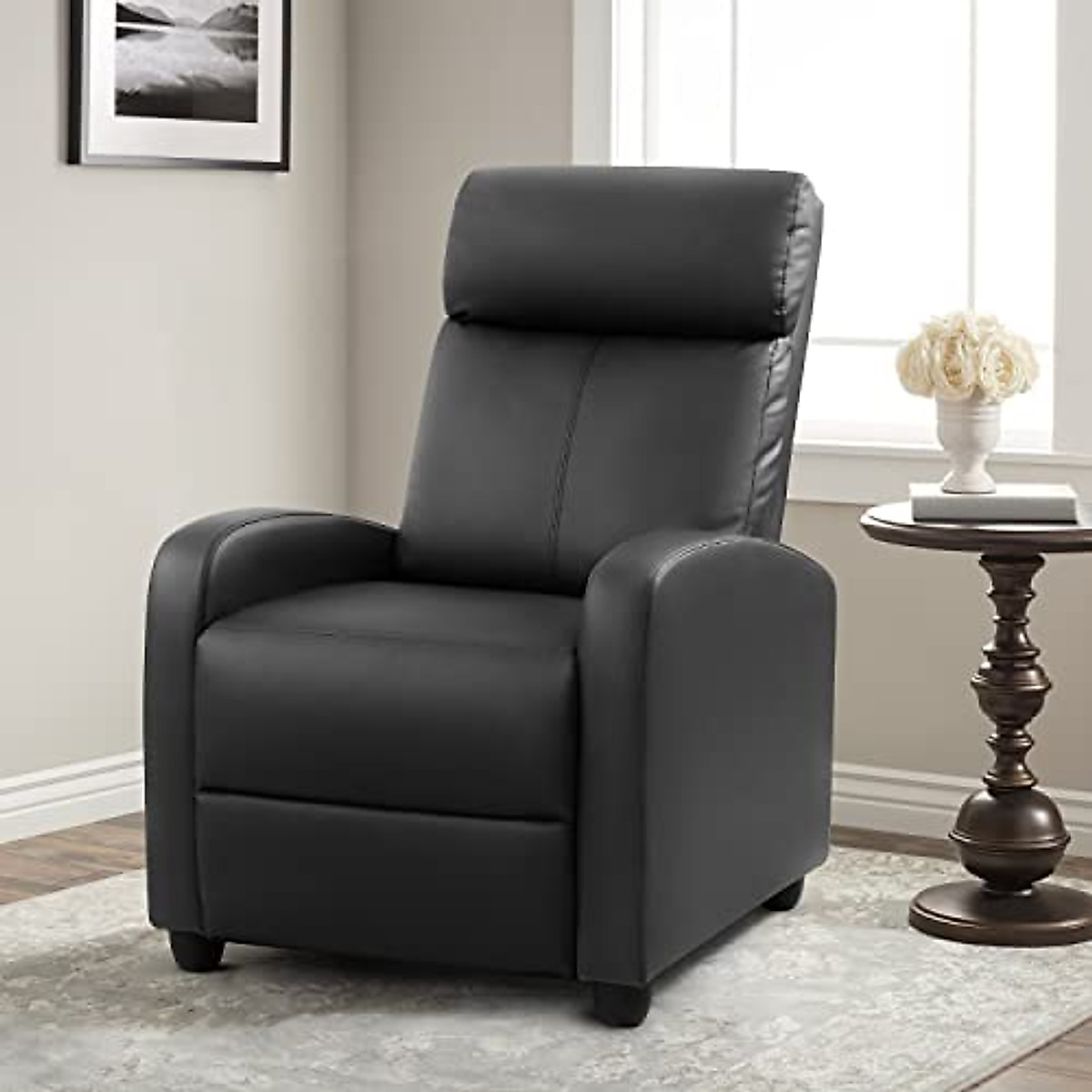 Furniwell Recliner Chair Massage Recliner Sofa Chair Adjustable Recliner Home Theater Seating Modern Living Room Recliners with PU Leather Padded Backrest and Thick Seat Cushion (Black)