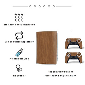 PS5 Digital Version Skin for Console and Controllers, Vinyl Sticker Play-Station 5 Skins, Wrap Decal Cover Protective Accessories for PS5 Digital Edition(Vertical Grain)