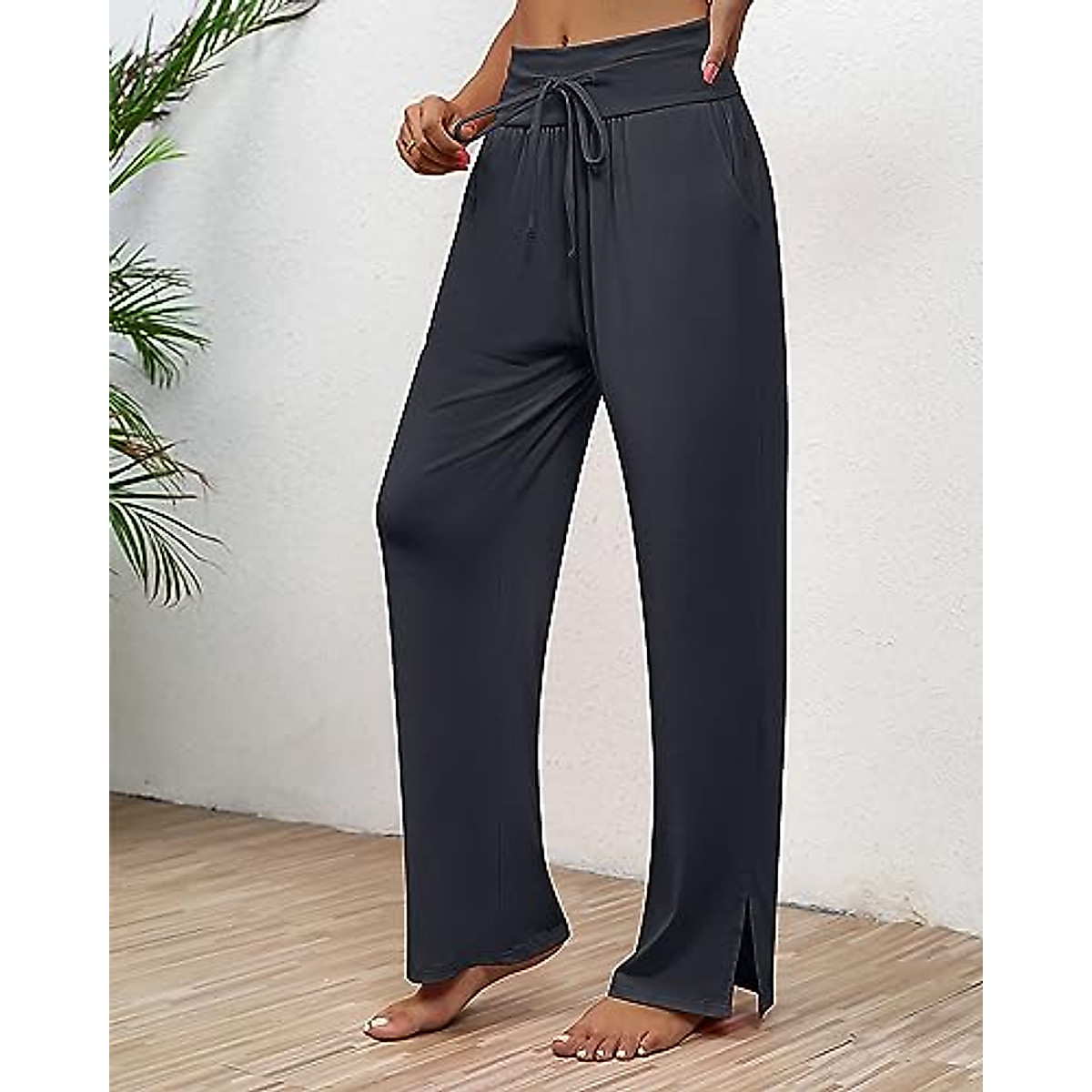 Neer 3 Pack Women's Lounge Pants Wide Leg Yoga Sweatpants with Pockets High Waisted Drawstring Lounge Loose Workout Jogger(Black, Dark Gray, Pink, X-Large)