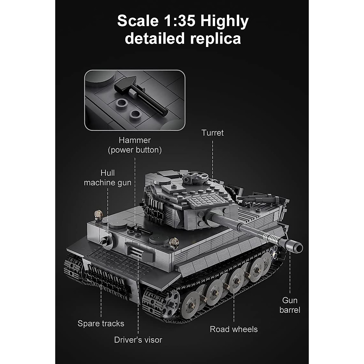 dOMOb Tiger WWII German Tank Building Kit – 2.4G Remote Control Battle Army Build Set – 1:35 RC Tank Model – CaDA Bricks Toy for 14+ Kids & Adults – 925 Building Blocks – for Boys, Hobbyist, Collector