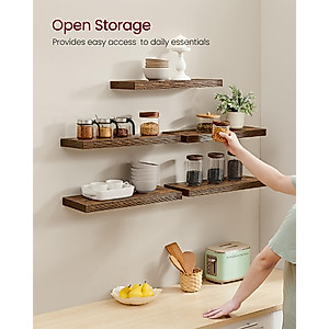 VASAGLE Wall Shelves Set of 5, Floating Shelves, Wall Mounted, 8 x 23.6 x 1.5 Inches, Display Shelves for Picture Frames, Wall Decor, Hanging Shelf for Living Room, Kitchen, Rustic Brown ULWS076B01