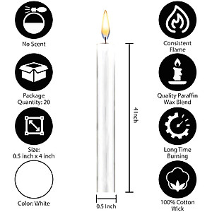 Dinil – Set of 20 White Spell & Chime Candles – Premium Mini Taper Candles for Rituals, Prayer, Birthdays, Meditation, Altar, Spells, Chime Candles - 4 Inch Tall, Unscented (White)