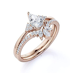 PB Collection Solid 14K Rose Gold Over 925 Sterling Silver Cluster Simulated Diamond Unique Wedding Ring Set 8