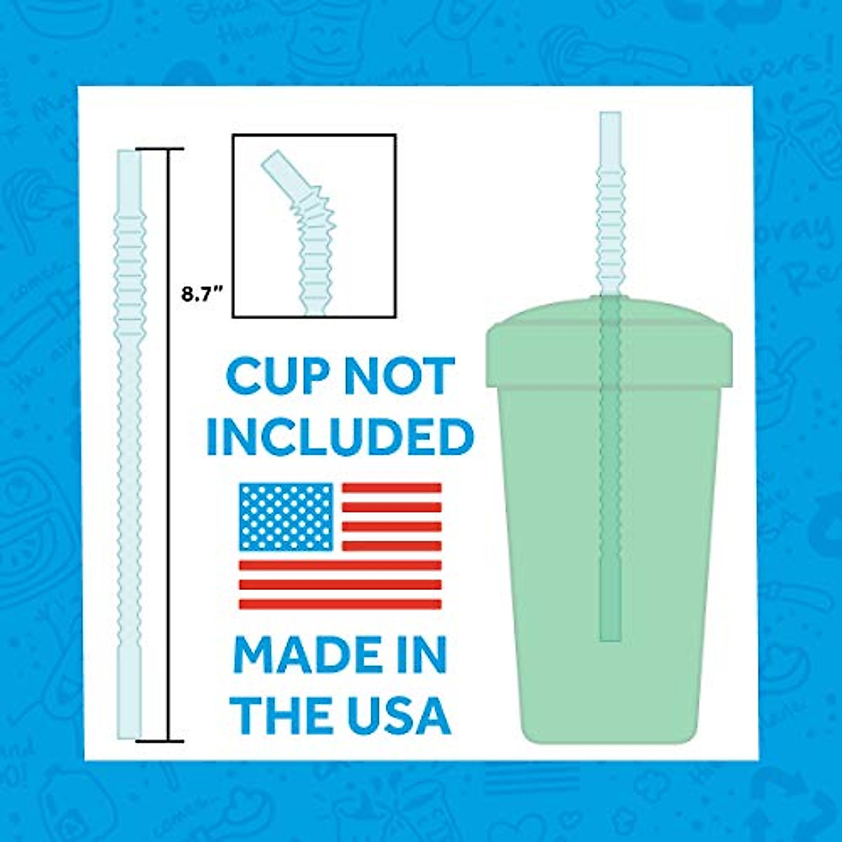 Re Play Made in USA - 6pk of 8.7" Replacement Straws for Re-Play Straw Cups - Reversible - No Pull Out Straight or Flexible Bend