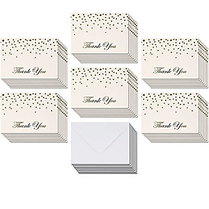 48 Gold Thank You Cards with Envelopes Gold Foil Metallic Dots Bulk Elegant Classy Sparkle Blank for Wedding Baby Shower Bridal Notes Graduation Engagement Birthday