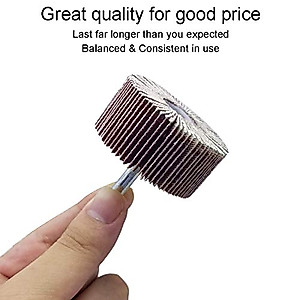 M-jump 12 Pcs 2”X 1” X1/4” Flap Wheels Set –3 pcs Of Each 40 60 80 and 120 Grits Aluminum Oxide for Remove Rust and Weld Burr – 1/4 Shank Fits All Drills