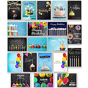 100 Happy Birthday Cards in Bulk with Envelopes, Stickers and Generic Birthday Greetings Inside – Large 5x7 Inches, 20 Unique Designs Notes, Thick Cardstock, Matte Finished in a Sturdy Box