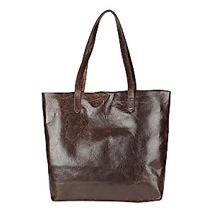 Piazza Leather Tote Bag in Full Grain Calfskin Leather Tote Shoulder Bag Big Capacity Handbag (Coffee Chocolate)