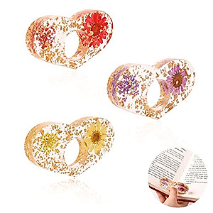 Book Page Holder,3 Pcs Dried Flower Resin Book Opener Holder Reading Lover's Gift Thumb Book Page Holder Book Reading Accessories Gifts for Book Lovers Women Transparent Thumb Ring Page Holder