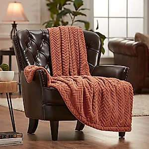 Chanasya Soft Faux Fur Embossed Throw Blanket - Solid Color Fuzzy Double Layered Super Soft Cozy Plush Elegant Burnt Orange Throw - for Bed Couch and Living Room (50x65 Inches) Rust Blanket