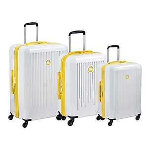 DELSEY Paris Christine Hardside Expandable Luggage with Spinner Wheels, White with Yellow Trim, 3 Piece Set (20/24/28)