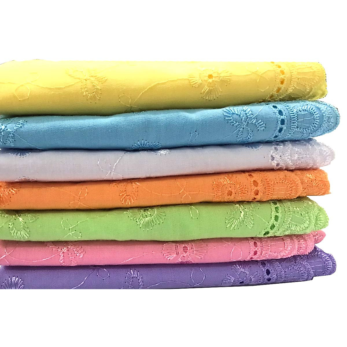 AMORNPHAN Set of Daisy Floral Flower Embroidered Eyelet Lace 100% Cotton Quilting Fabric for Patchwork Needlework DIY Handmade Sewing Crafting Decor Face mask Precut 18x22 Inches (Set of 7 Pieces)