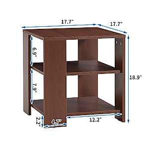Aimerive 3-Tier End Table, Wooden Square nightstand, Modern Living Room side table, Sofa Side Table with Storage Shelves, Small Table for Bed Room, Easy Assembly (Brown)