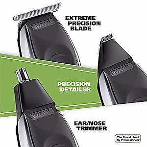 Wahl Aqua Blade Rechargeable Wet/Dry Lithium Ion Deluxe Trimming Kit with 3 Interchangeable Heads for Detailing, & Grooming Beards, Mustaches, Stubble, Ear, Nose, & Body – Model 9899-100