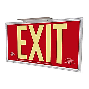 LFI Lights | Aluminium Photoluminescent Red Exit Sign | 50' Viewing Distance | Aluminum Frame | Wall, Ceiling, or Side Mount | Single Sided | Optional Adhesive Arrows | UL Listed | PA2-R-50-S