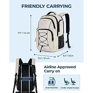 BAGSMART Travel Laptop Backpack, 15.6 inch Anti Theft Laptop Backpack With USB Charger Hole, Water Resistant College bookbag for Women Men, Casual Daily Backpack for travel, Beige