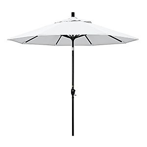 California Umbrella GSPT908302-F04 9' Round Aluminum Market, Crank Lift, Push Button Tilt, Black Pole, White Olefin Patio Umbrella, 9-Feet