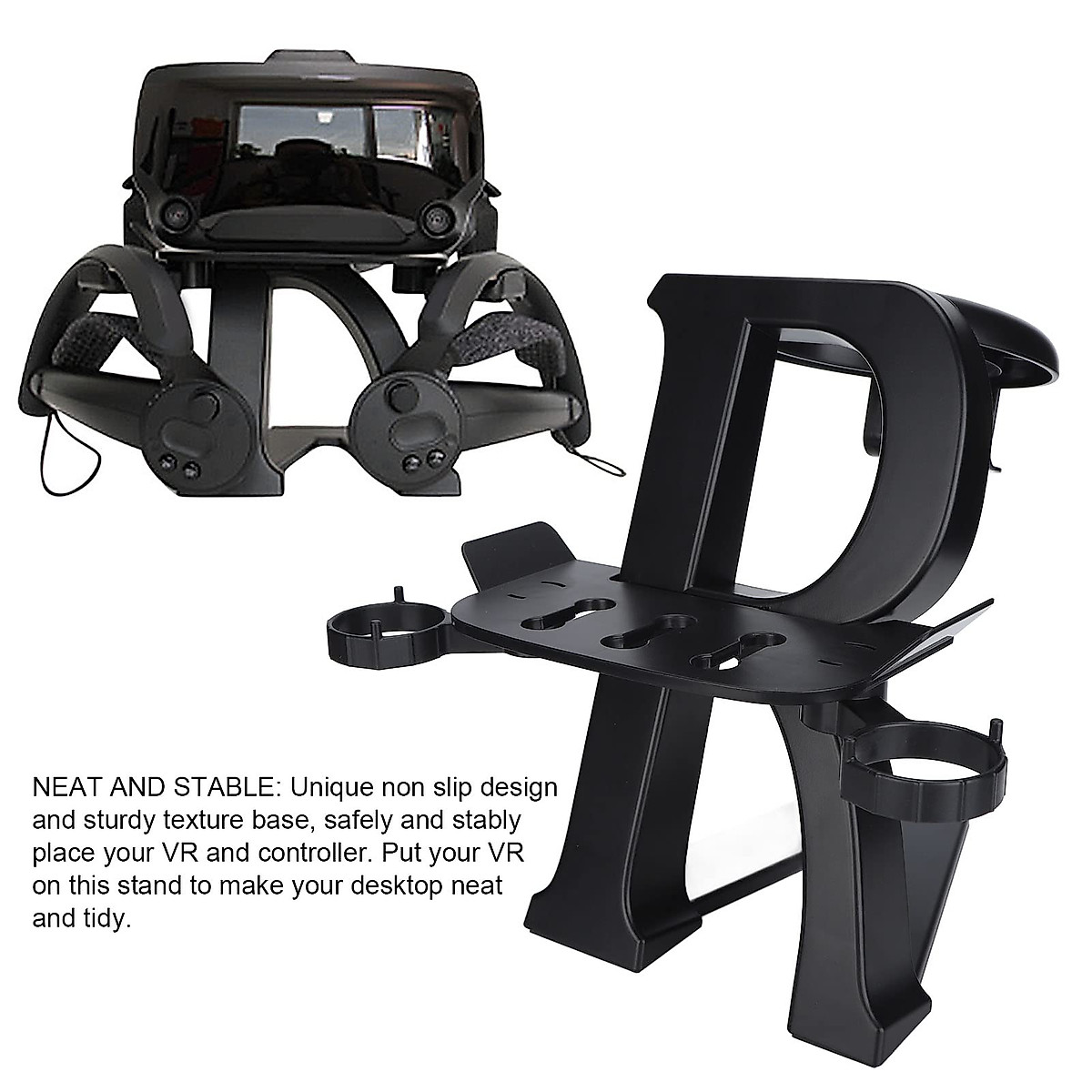 CHICIRIS VR Headset Stand and Controller Holder, Portable VR Headset Stand Compatible Easy to Install with a Stable Base for Rift S for Vive for Quest 2(Black)