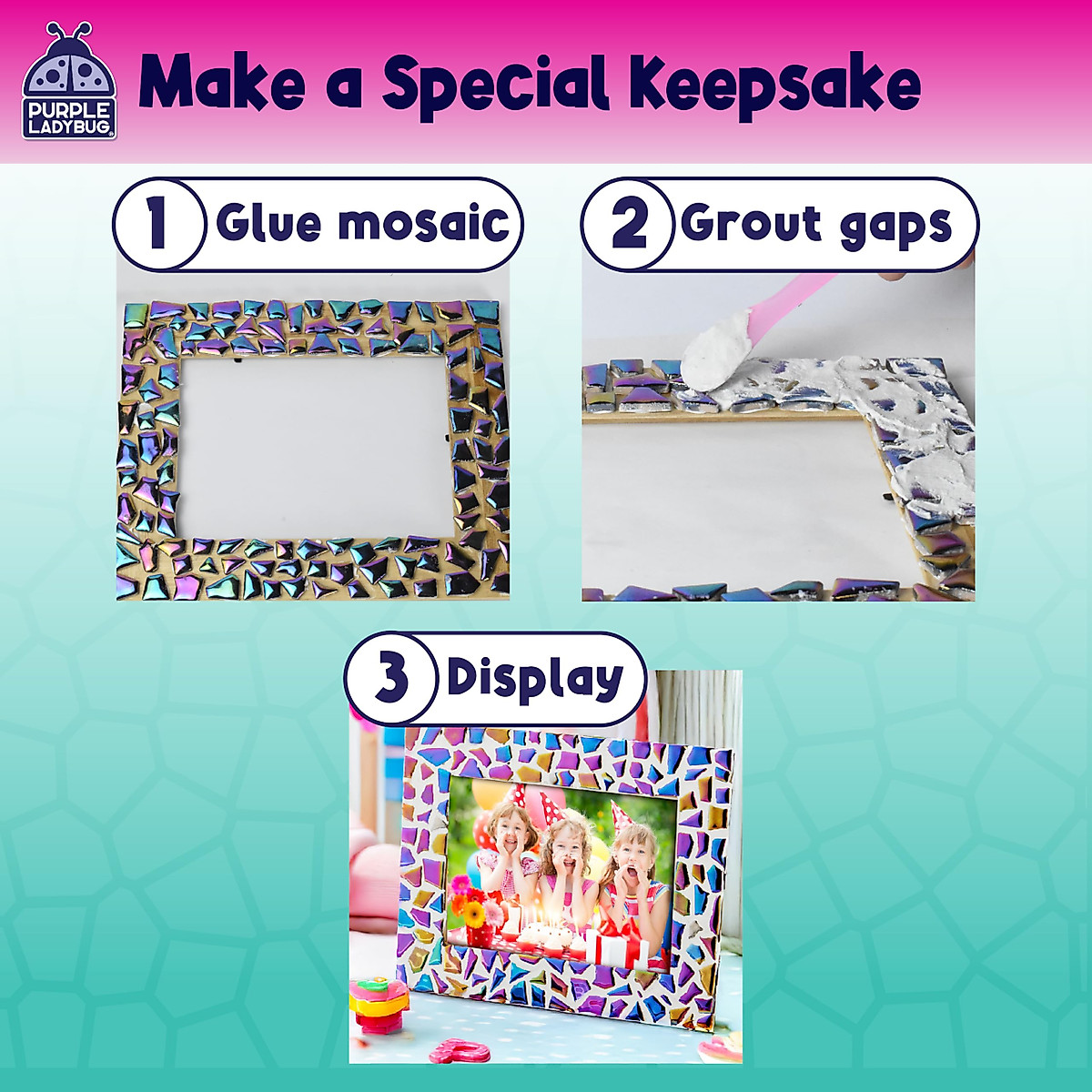 PURPLE LADYBUG Decorate Your Own Picture Frame Craft Kit – Easter Craft for Kids Ages 8-12, Birthday Gift & DIY Mosaic Frame Craft for Girls Ages 6-8, Fun Arts & Crafts for 7-Year-Old Girls