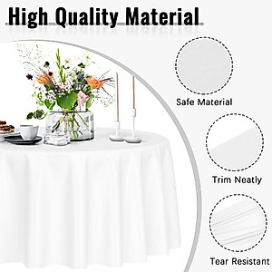 Colemoly Round Tablecloth Disposable 14-Pack 84 inches White Round Plastic Table Cloth for Weddings & Parties,Indoors & Outdoors