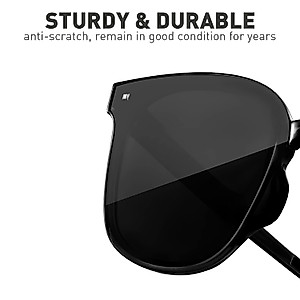 BENEUNDER Polarized Sunglasses Women, Folding Lightweight Mens Sunglasses with UV400 Protection, Oversized Black Sunglasses