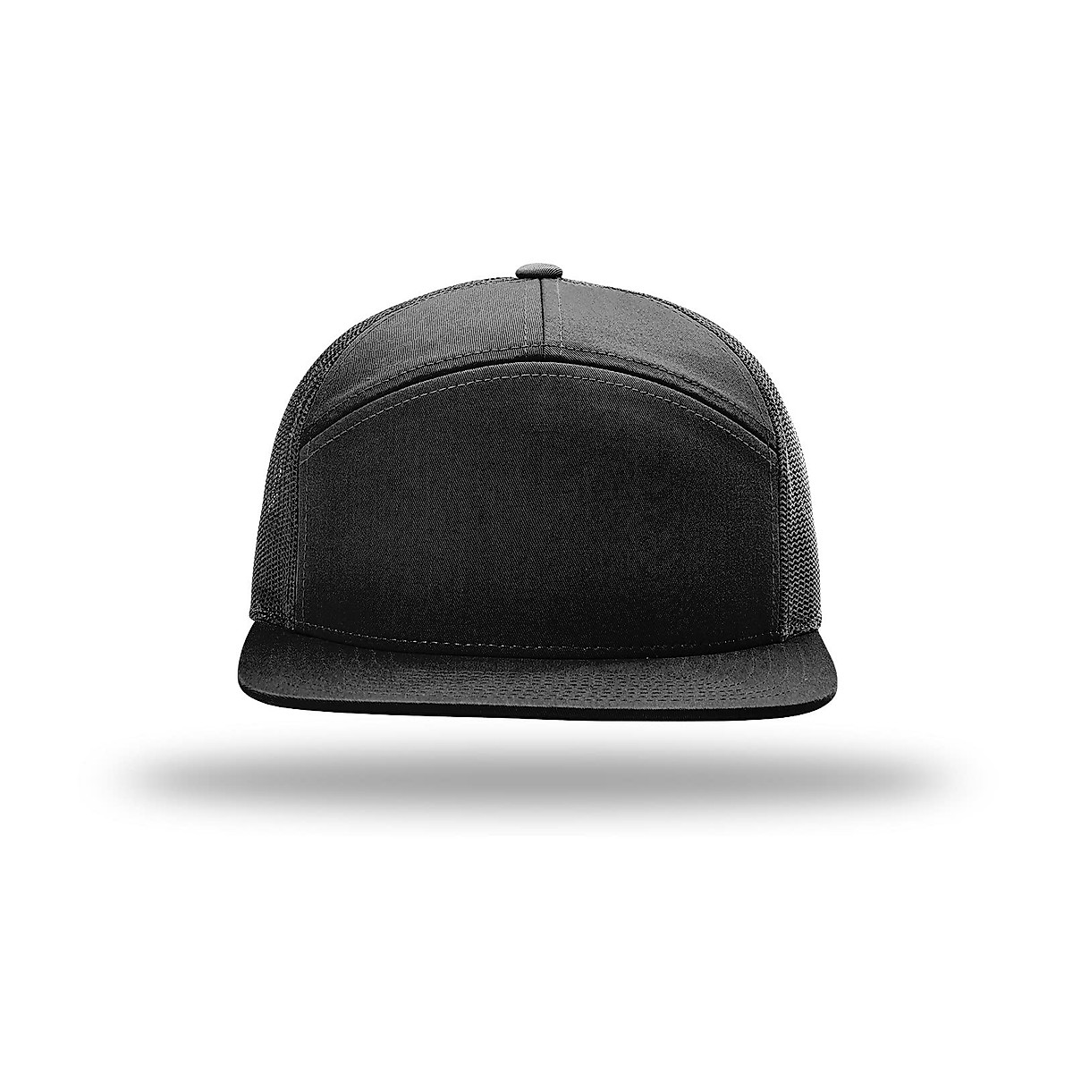 Richardson 168 Hat 7-Panel Trucker Cap Hi-Pro Snapback Cap Adjustable Baseball Hat Blank Hat Bulk Hats - Black