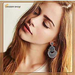 Florideco 6 Pairs Vintage Bohemian Drop Dangle Earrings Boho National Style Hollow Petal Heart Shaped Beaded Statement Earrings for Women Hypoallergenic Silver Jewelry
