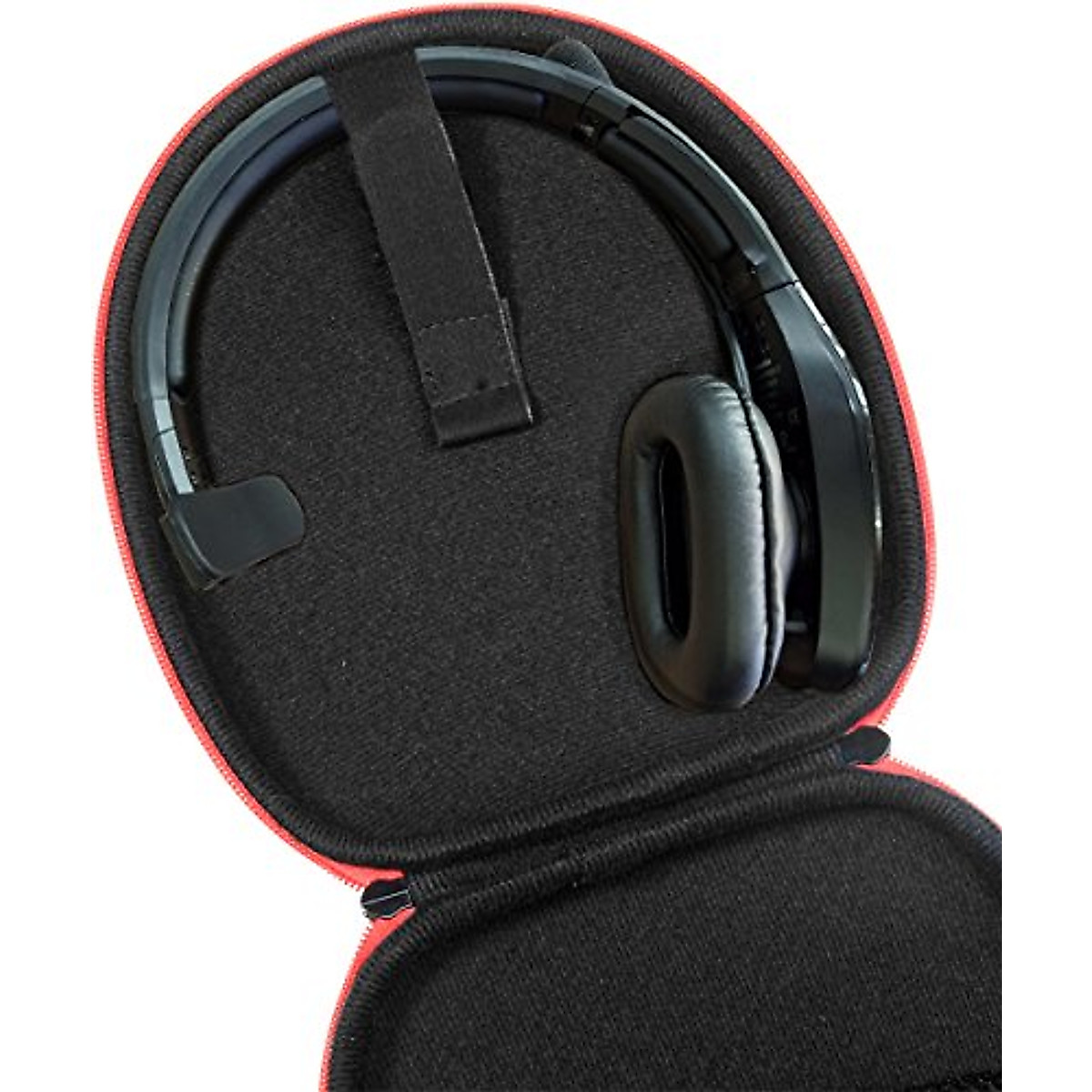 Headset Case for VXi BlueParrott B450-XT, B450-XT -204010-C, B350-XT, B250-XTS, C400-XT, Mesh pocket for cable, amplifier and other accessories, detachable wrist strap for easy carry, Black + red zip