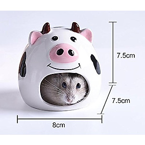 Small Animal Hideout Ceramic House Critter Bath House Cave Mini Hut Cage for Chinchilla Hamster (White)