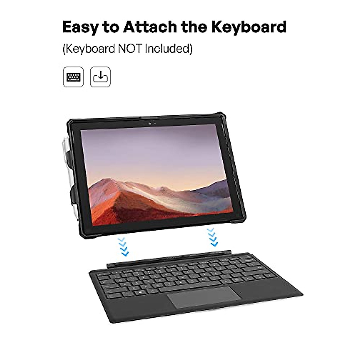 ProCase Case for 12.3" Microsoft Surface Pro 7 Plus, Pro 7, Pro 6, Pro 5, Pro 2017, Pro 4, Pro LTE, Rugged Protective Cover with Pencil Holder, Hand Strap, Compatible with Type Cover Keyboard -Black