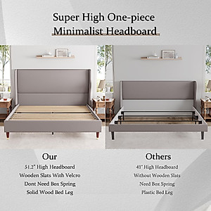 Jocisland Upholstered Bed Frame Queen Size Platform Bed with Wingback Headboard/No Box Spring Needed/Easy Assembly/Light Grey
