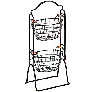 Gourmet Basics by Mikasa 5184916 Harbor Adjustable 3-Tier Metal Floor Standing Fruit/Home Storage Basket, Antique Black
