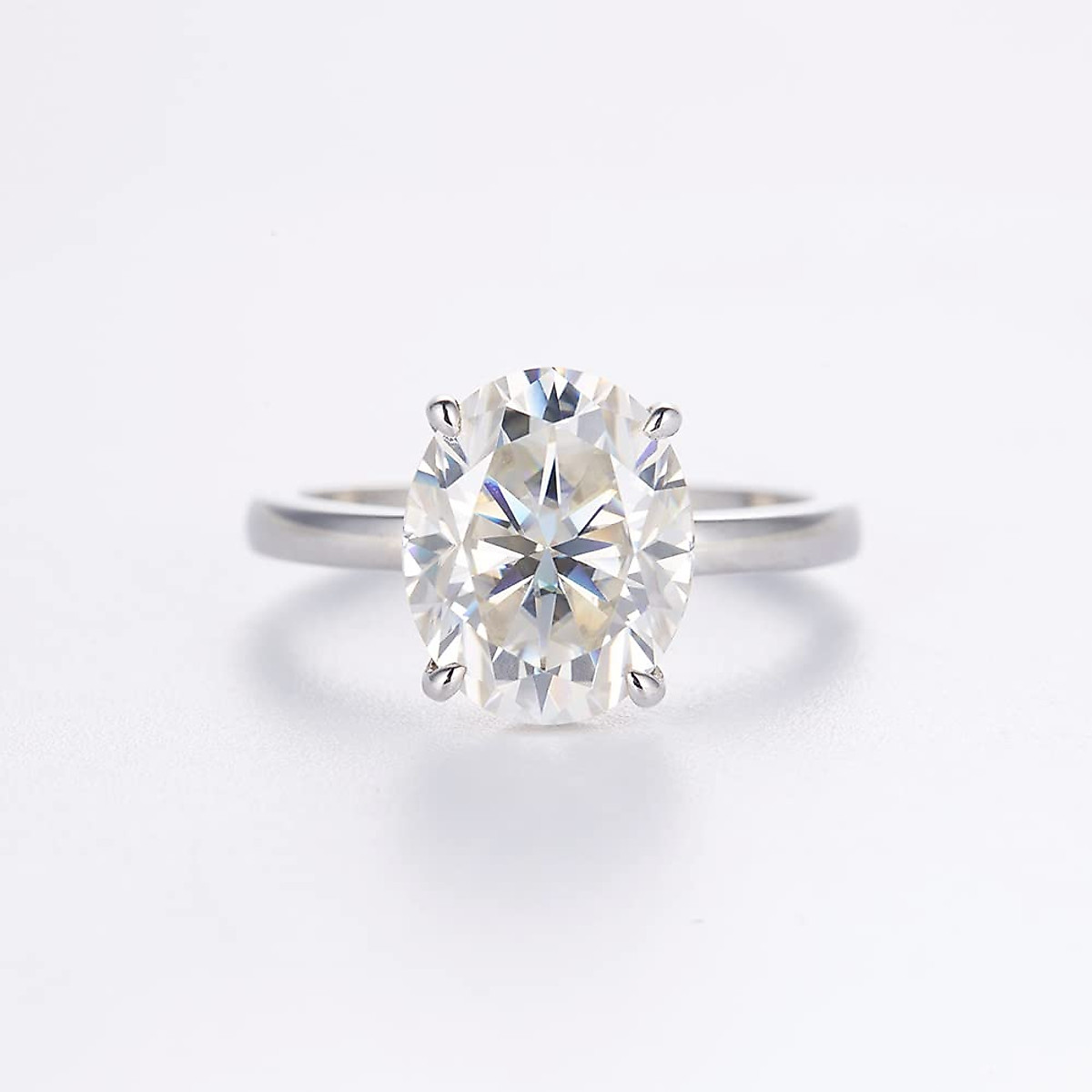 LANE WOODS 3 Carats Size 10 18K White Gold Plated 925 Sterling Silver Big Oval Cut Solitaire Created Diamond Moissanite Engagement Rings Wedding Bands Women - Promise Rings for Her