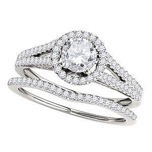 MauliJewels 0.70 Carat Halo Round Cut Antique Diamond Bridal Ring and Band Set for Women | 14K Solid White Rose Yellow Gold