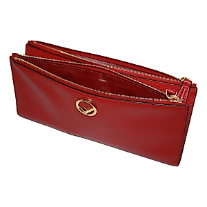 FENDI F is Red Calf Leather Double Zip Long Wallet 8M0405