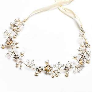 Oagsln Wedding Hair Accessories for Kids, Flower Girl Hair Accessory, Gold, White Headpiece, Rhinestones Hairband
