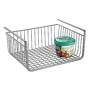 iDesign York Lyra Under Shelf Hanging Wire Storage Basket for Kitchen Pantry - Silver 13" x 10" x 6"