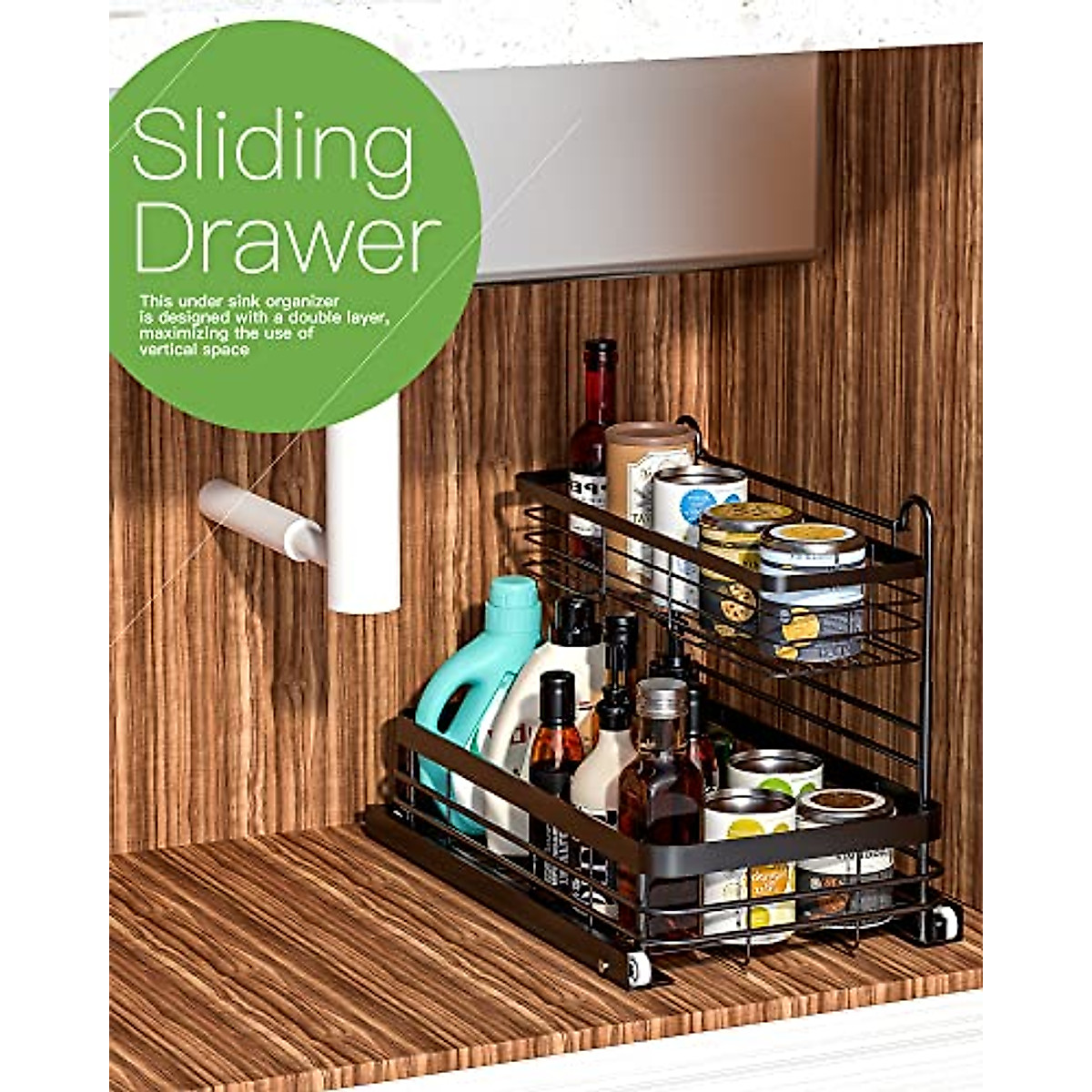 Under Sink Organizers and Storage, Uamector Under Sink Organizer 2 Tire Cabinet Organizer Shelf, Multi-Purpose for Under Kitchen Bathroom Sink Organizers and Storage, Under Sink Shelves