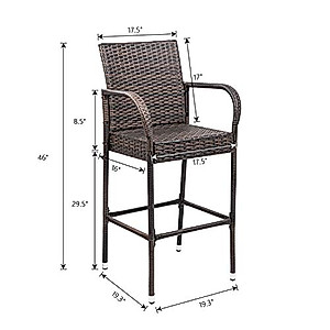 Homall Patio Bar Stools Wicker Barstools Indoor Outdoor Bar Stool Patio Furniture with Footrest and Armrest for Garden Pool Lawn Backyard Set of 2 (Brown)