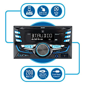 JENSEN MPR420 7 Character LCD Double DIN Car Stereo Receiver | Push to Talk Assistant | Bluetooth Hands Free Calling & Music Streaming | AM/FM Radio | USB Playback & Charging | Not a CD player