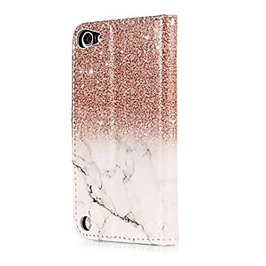 for iPod Touch 7th/6th/5th Generation Marble Wallet Case,Areall Colorful Hybrid Flip Folio Kickstand Shockproof Full Protective Phone Cover for iPod Touch 5/6/7,Rose Gold White