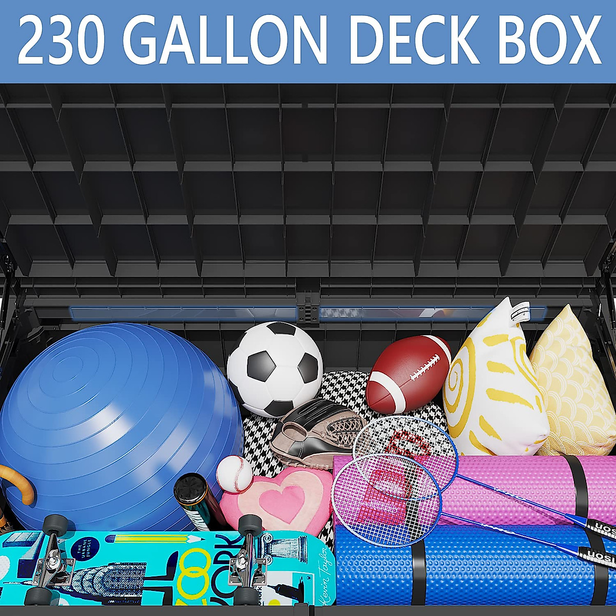 Flamaker 230 Gallon XXL Resin Deck Box Outdoor Waterproof Storage Box Loackable Bench for Patio Furniture Cushions, Toys and Garden Tools (Black)