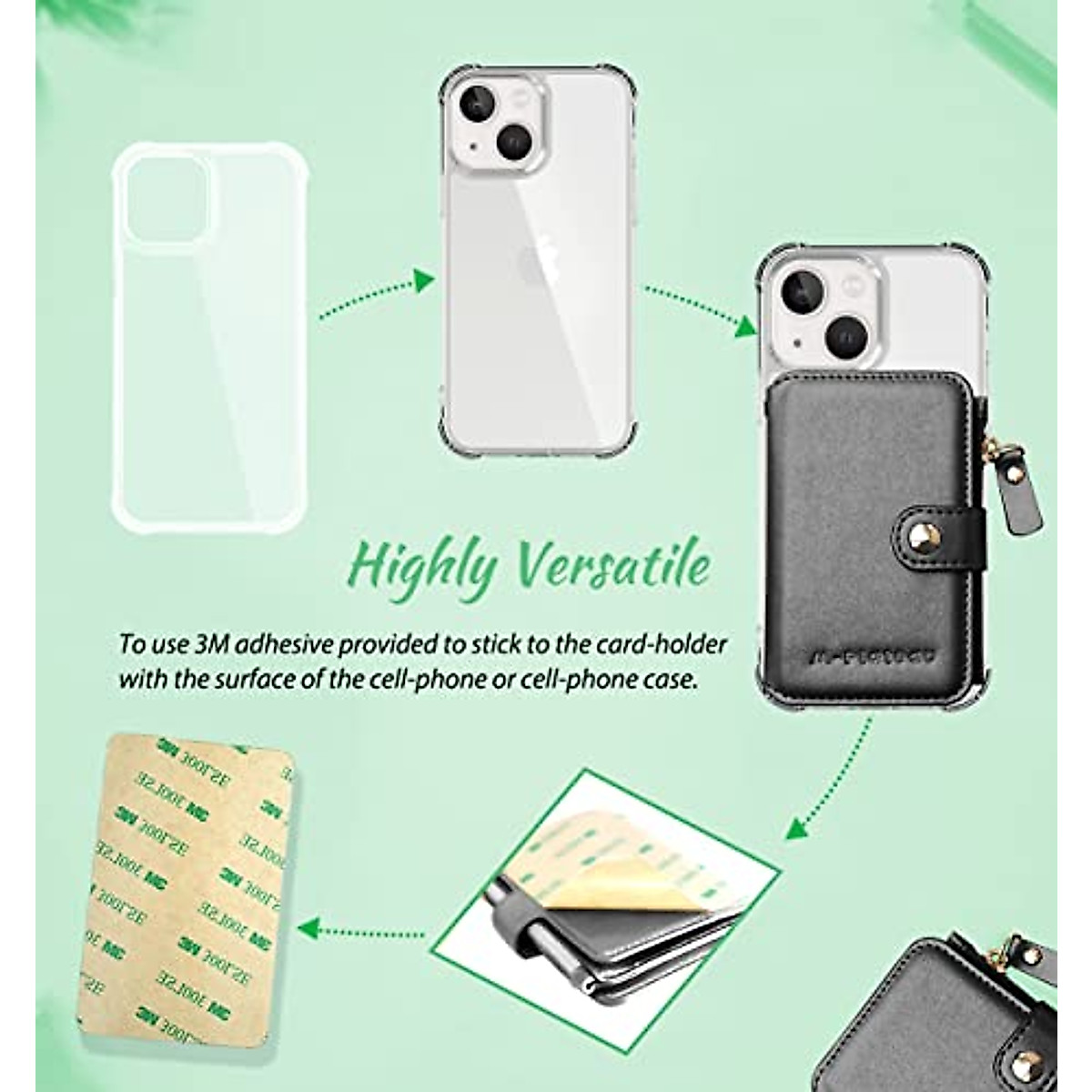 M-Plateau Phone Wallet,Card Holder for Phone Case with with Zipper Coin Purse and Cell Phone Lanyard Work with iPhone 14 and Most of Smart Cell Phones (Black)